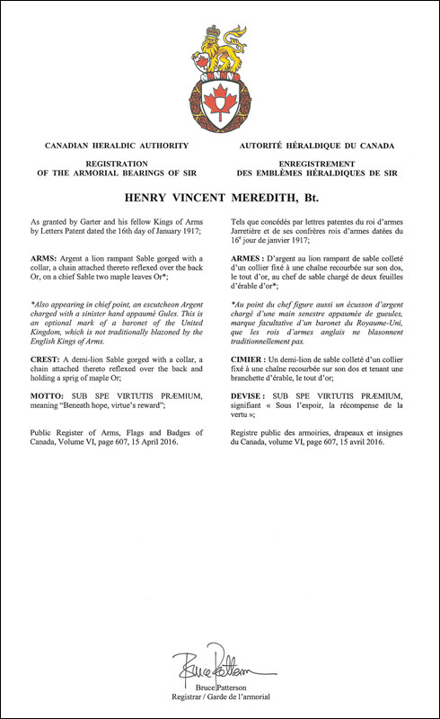 Henry Vincent Meredith | The Governor General of Canada